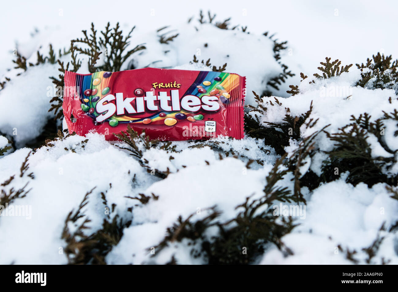 Closeup of Skittles candy, Skittles is a brand of fruit-flavored candy ...