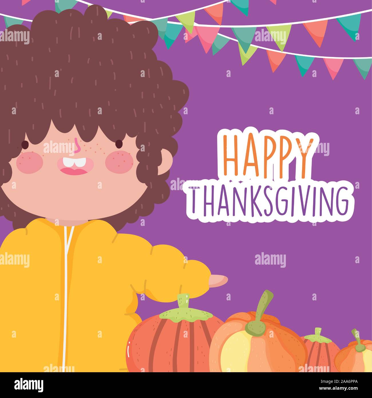 happy thanksgiving celebration cute little boy with pumpkins vector ...