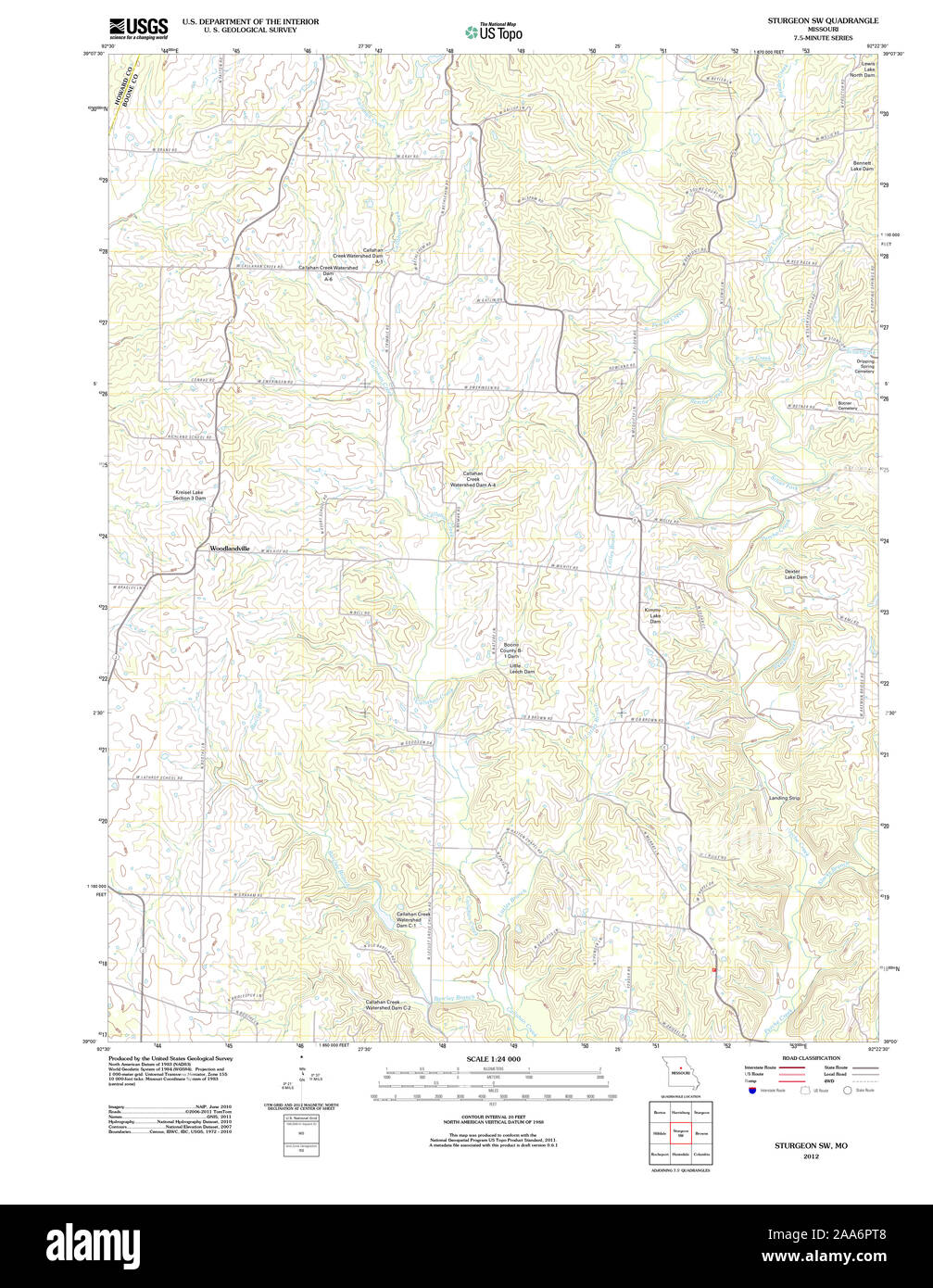 USGS TOPO Map Missouri MO Sturgeon SW 20120202 TM Restoration Stock ...