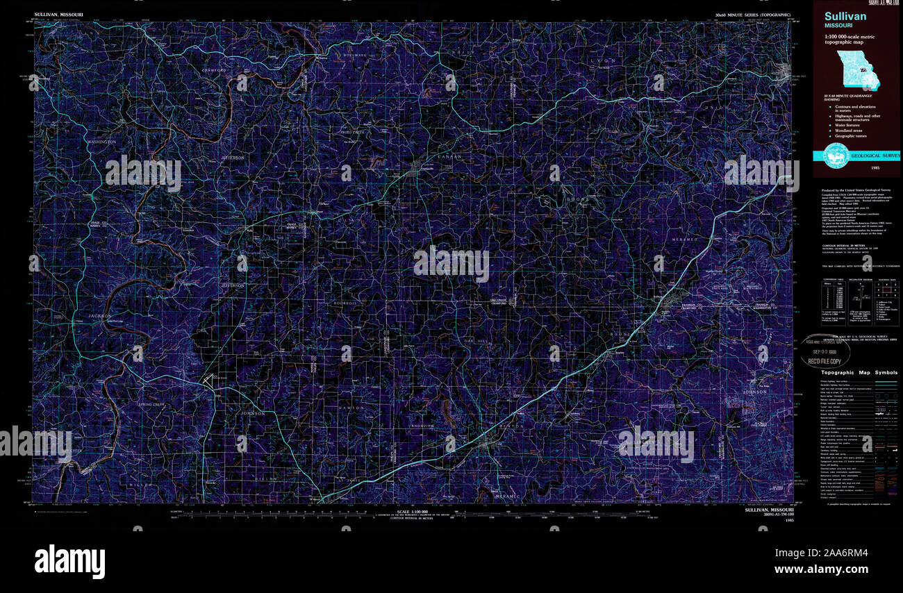 USGS TOPO Map Missouri MO Sullivan 325407 1985 100000 Inverted ...