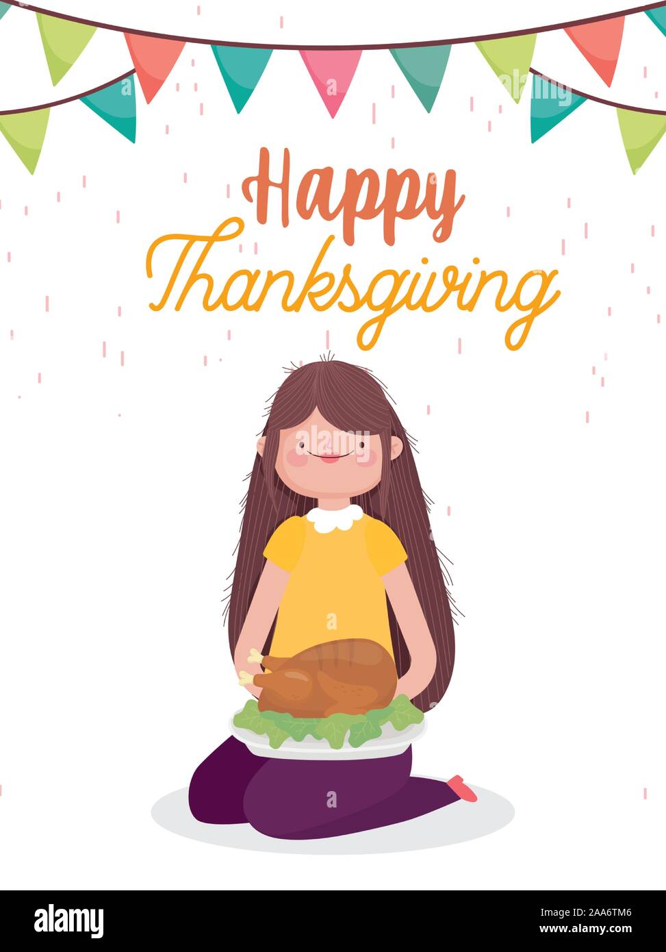 happy thanksgiving day woman on the knees with pumpkin vector ...