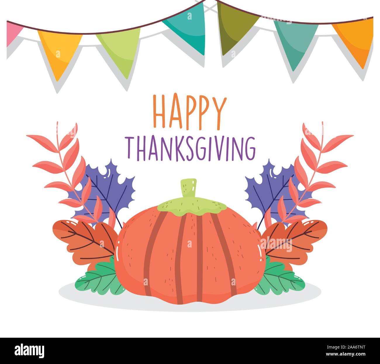 happy thanksgiving celebration pumpkin pennants foliage autumn vector ...