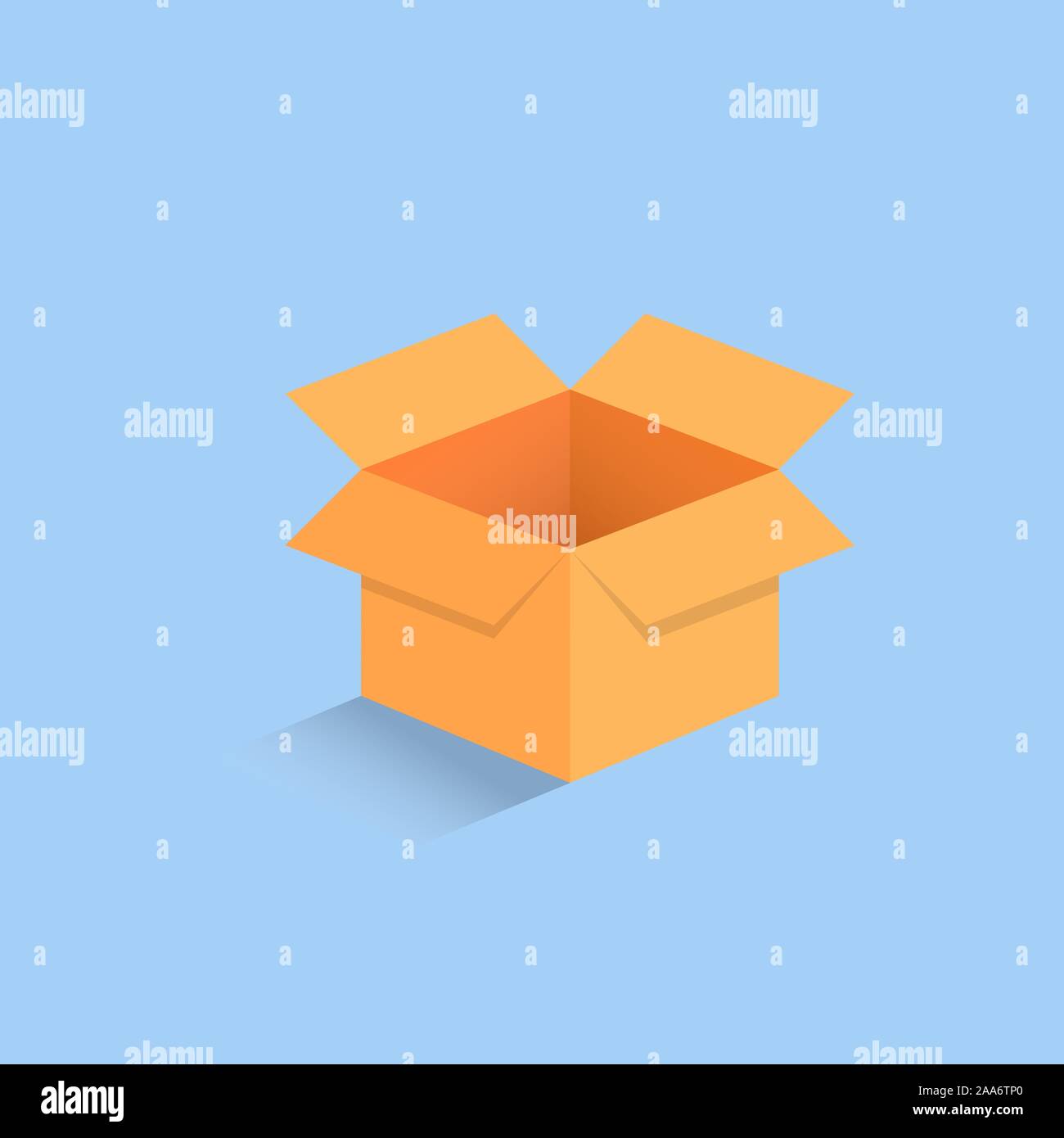 3d empty isometric cardboard opened box isolated on light blue ...