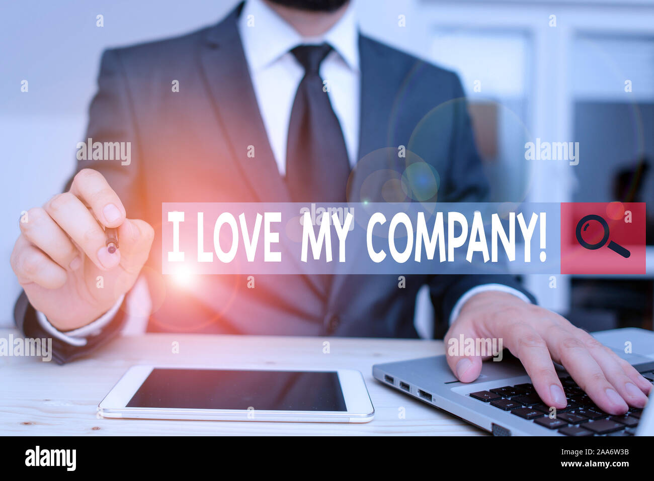Text sign showing I Love My Company. Business photo text tell why ...