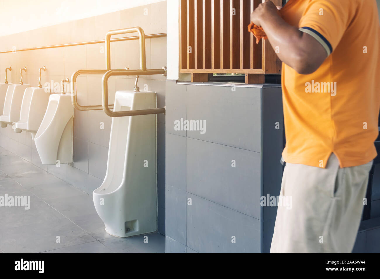 Clean and modern public men toilet with friendly design for people with ...