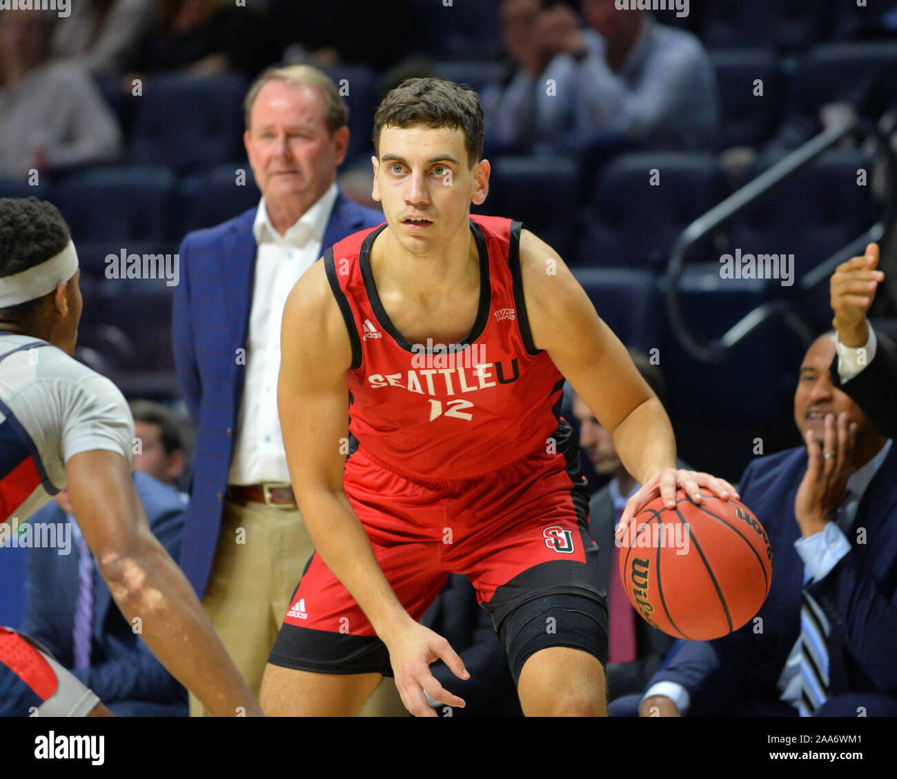 Oxford, MS, USA. 19th Nov, 2019. Seattle guard, Mattia Da Campo (12), in action during the NCAA ...
