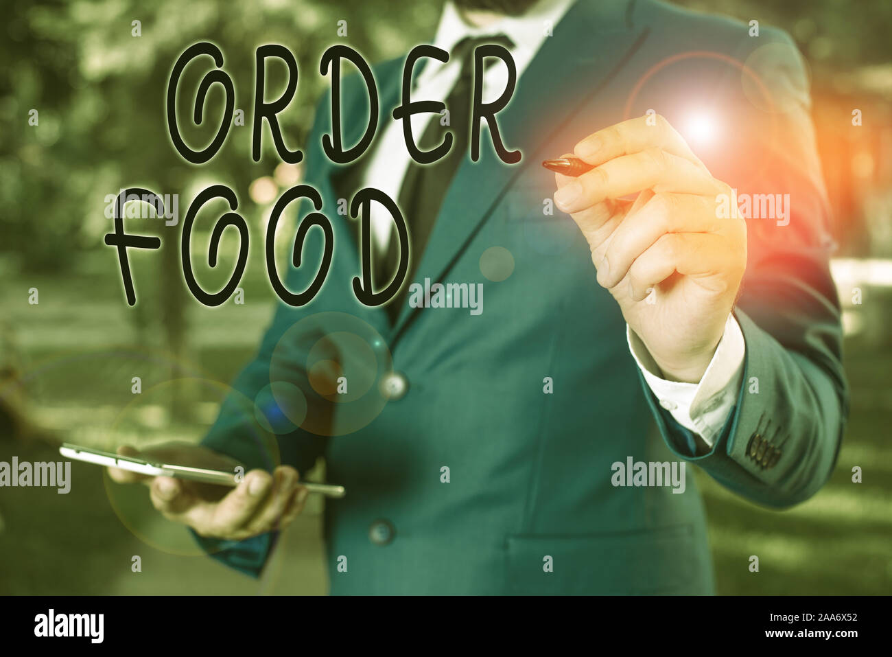 Conceptual hand writing showing Order Food. Concept meaning the process ...
