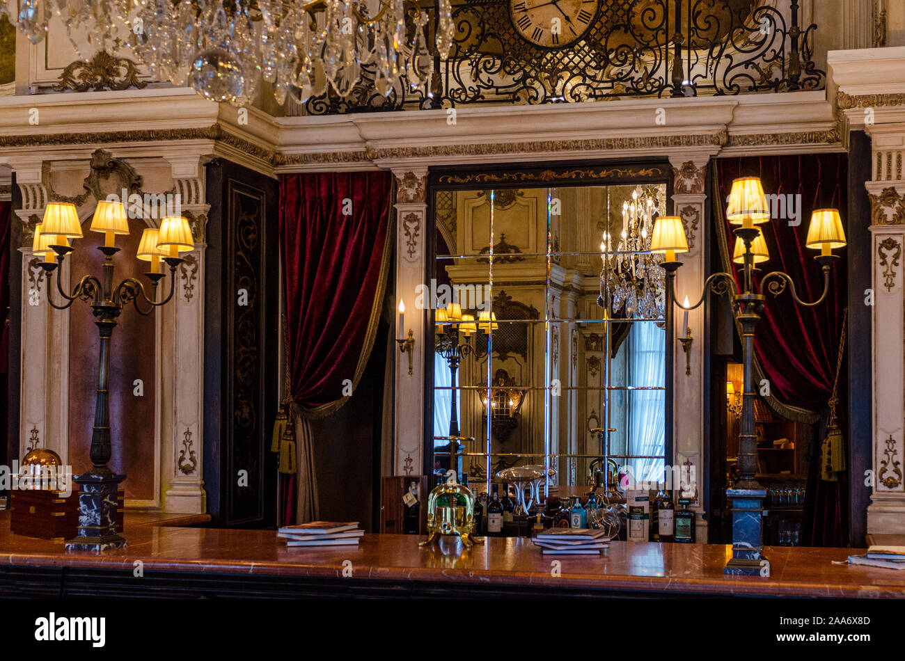 Moscow - Circa August, 2011: Richly decorated bar counter in the lobby ...