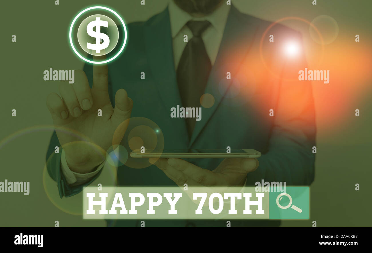 Word writing text Happy 70Th. Business photo showcasing a joyful ...