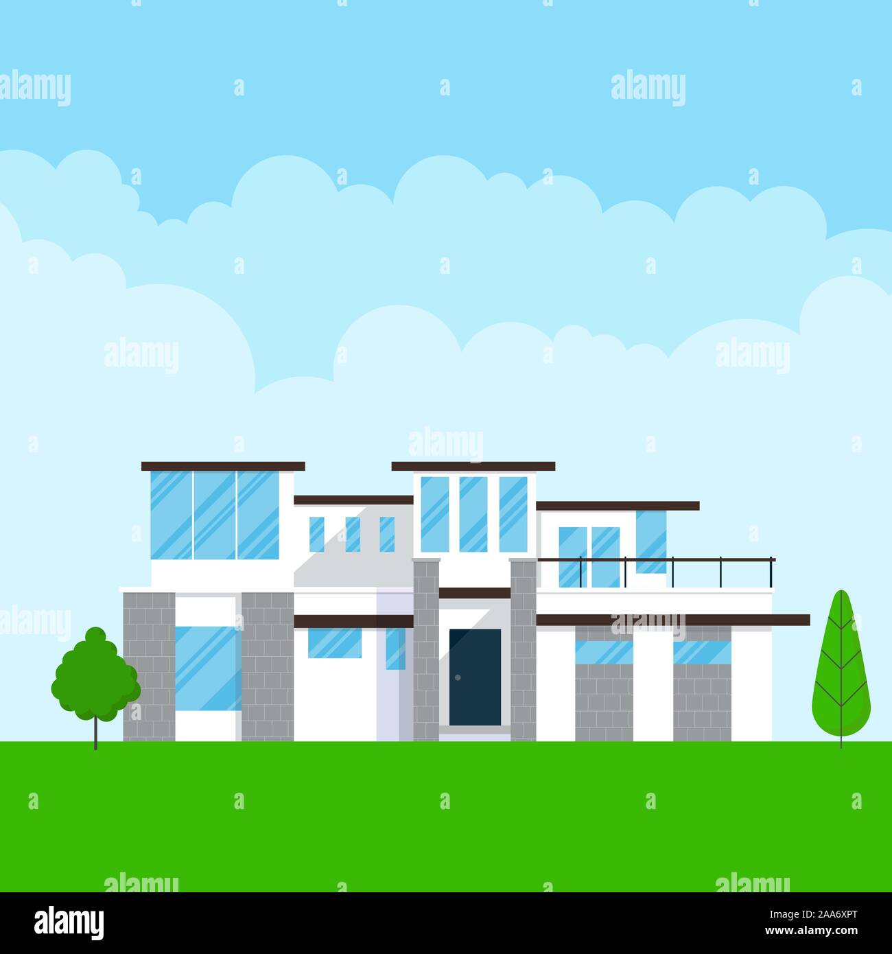 Modern house exterior flat style design vector illustration with roof ...