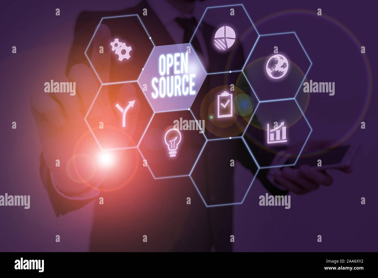 Text sign showing Open Source. Business photo showcasing denoting software which original source ...