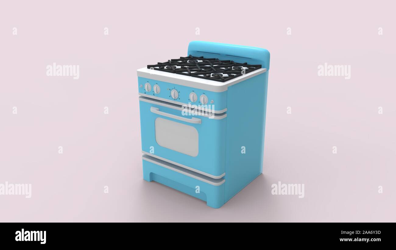 3d rendering of a blue retro vintage cooking stove isolated Stock Photo ...