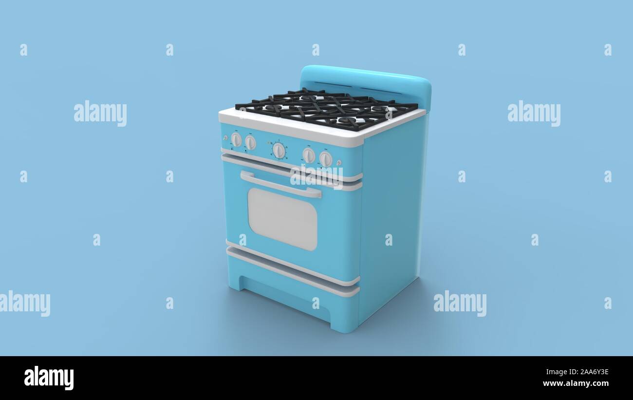 3d rendering of a blue retro vintage cooking stove isolated Stock Photo ...