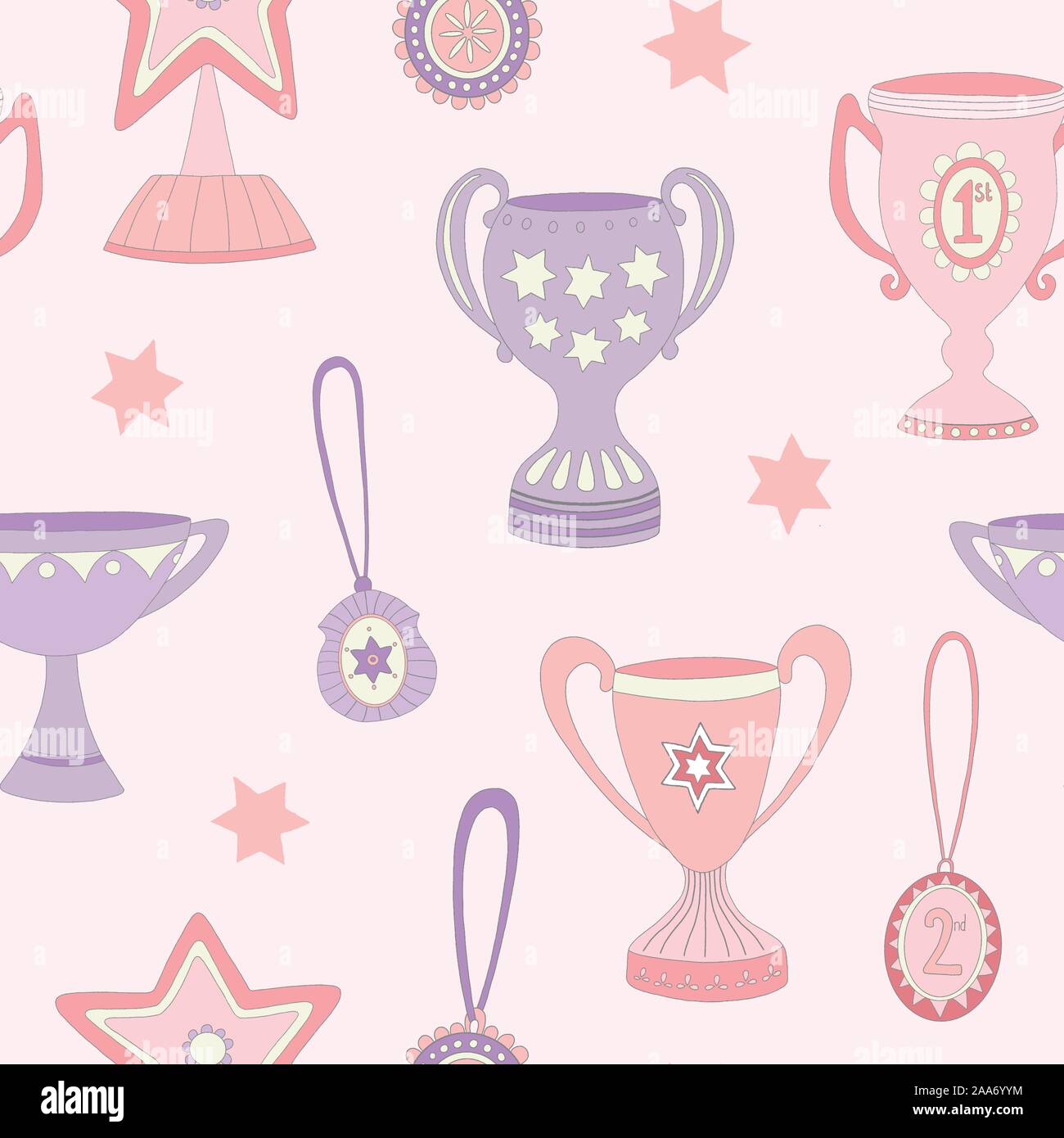 Trophy and medal vector seamless repeat pattern background in pink and ...