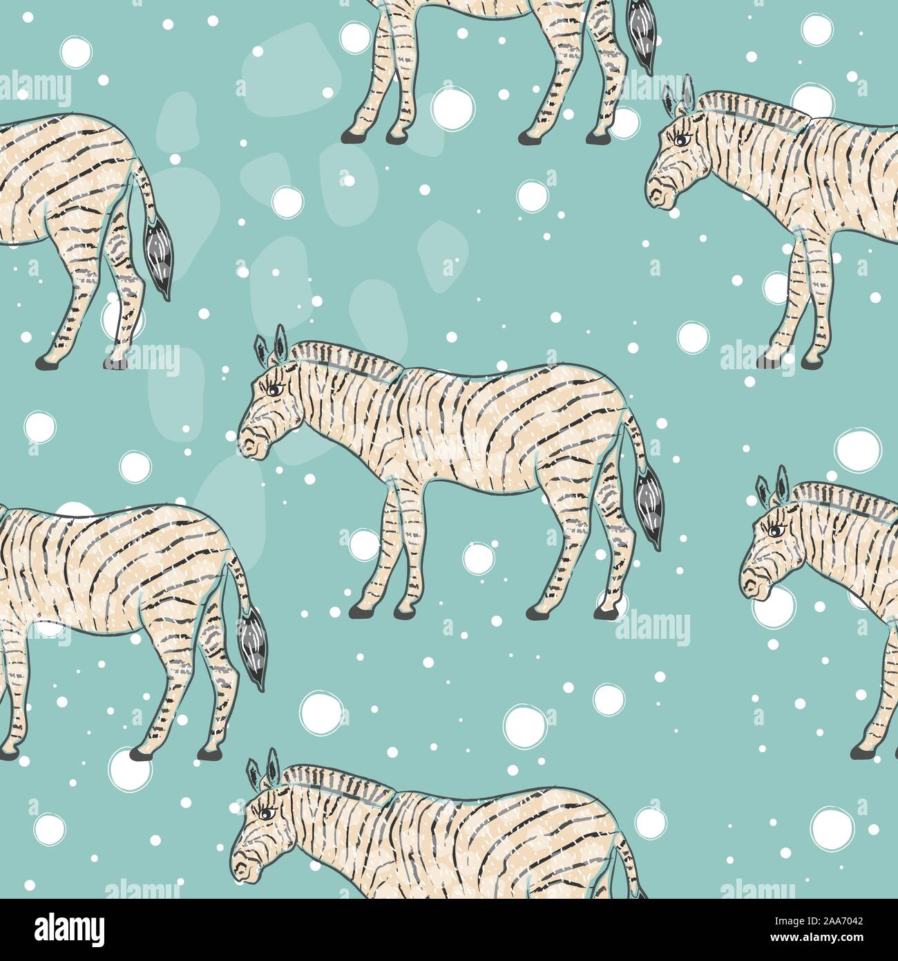 Seamless Pattern With Hand Drawn Zebras and Leaves. Cute Hand Drawn ...