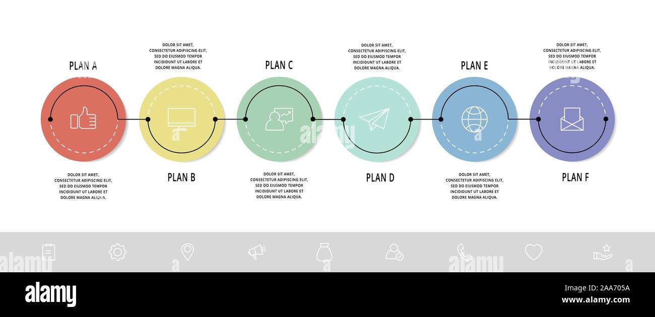 Vector flat infographic template. Circles with text and icons for six ...