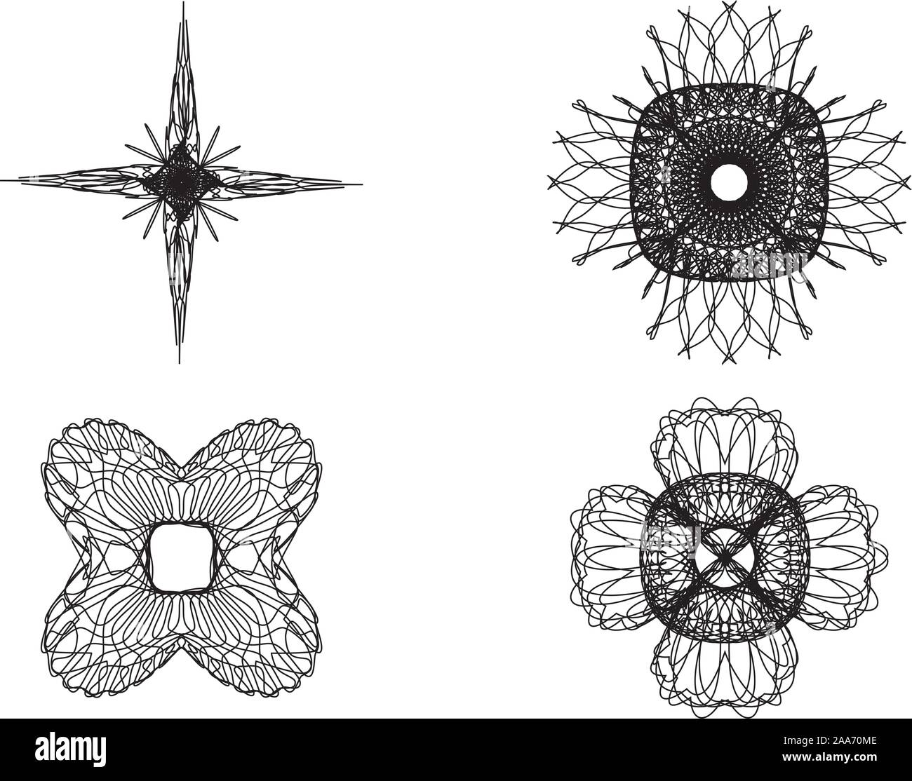 Set of spirograph elements for design on a white background Stock ...
