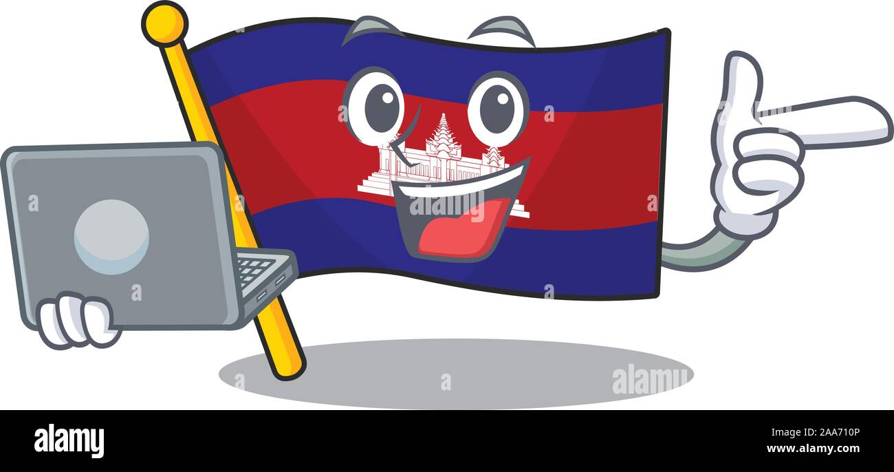Flag cambodia cartoon with in with bring laptop character Stock Vector ...