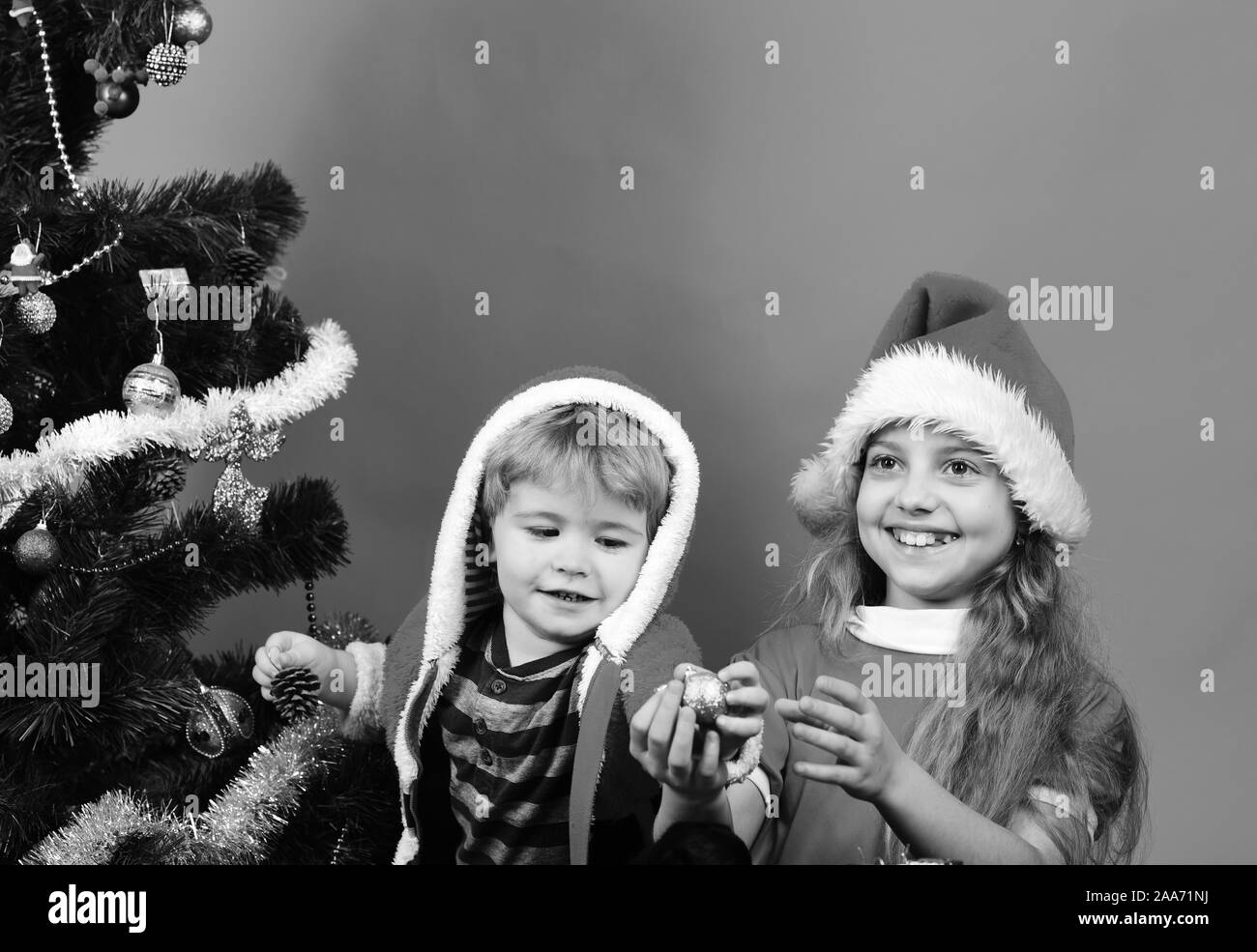 Adorable happy christmas child Black and White Stock Photos & Images ...