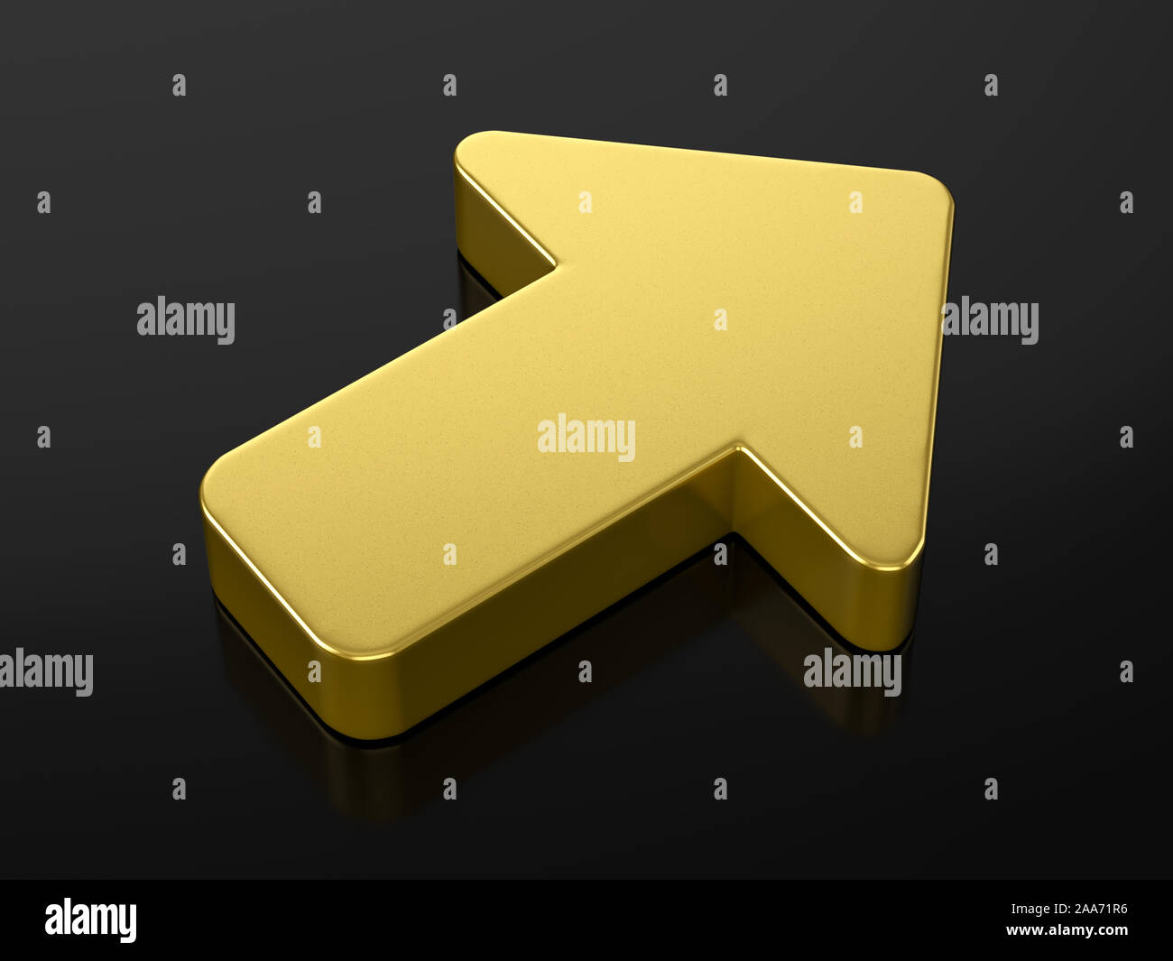 Gold arrow symbol on a black background. 3d illustration Stock Photo ...
