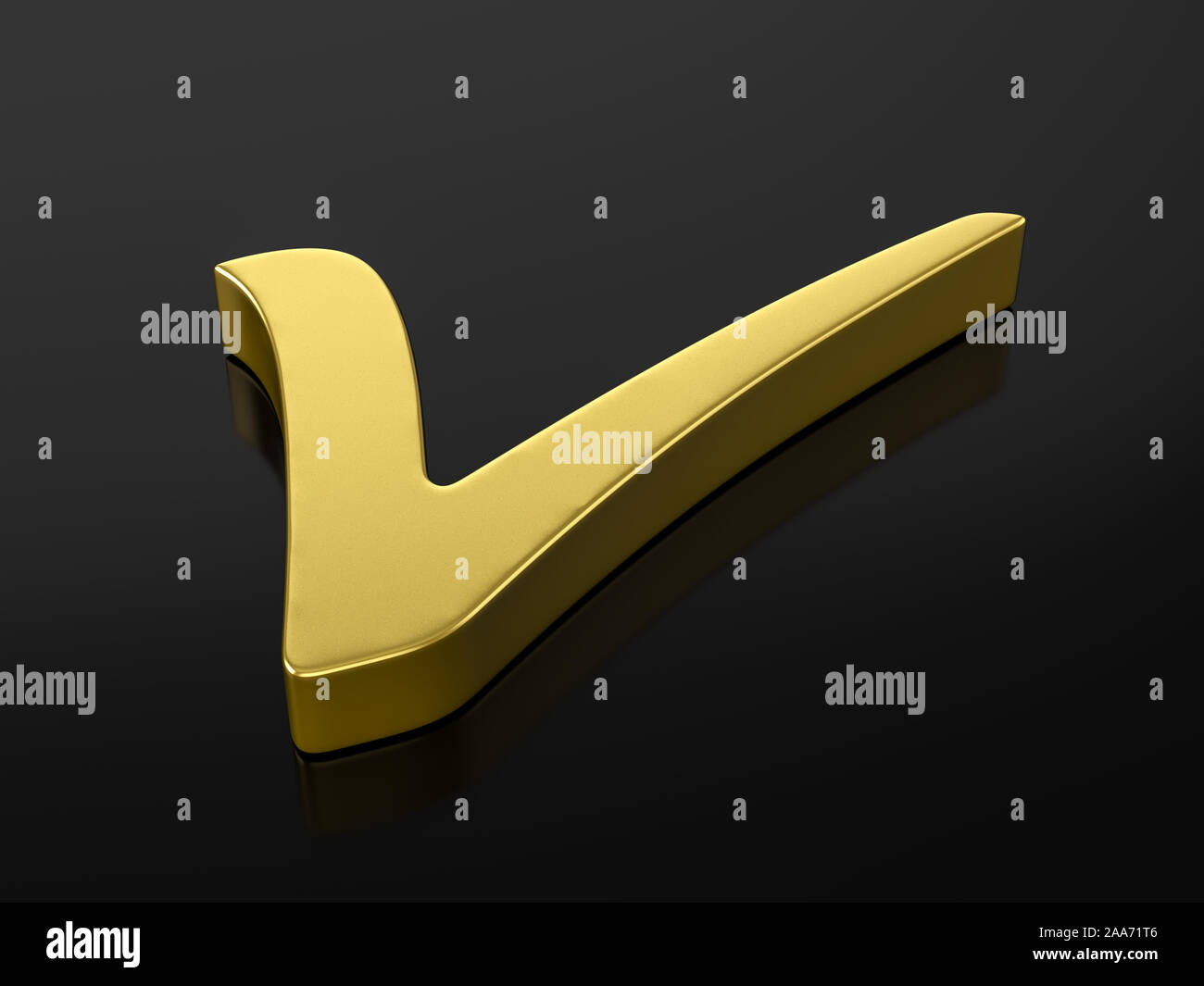 Gold check symbol on a black background. 3d illustration Stock Photo ...
