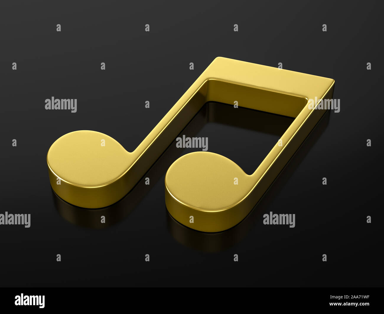 Gold music note symbol on a black background. 3d illustration Stock ...