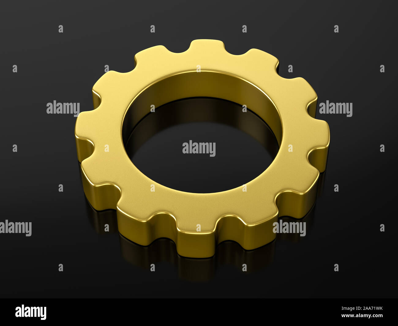 Gold gear symbol on a black background. 3d illustration Stock Photo - Alamy