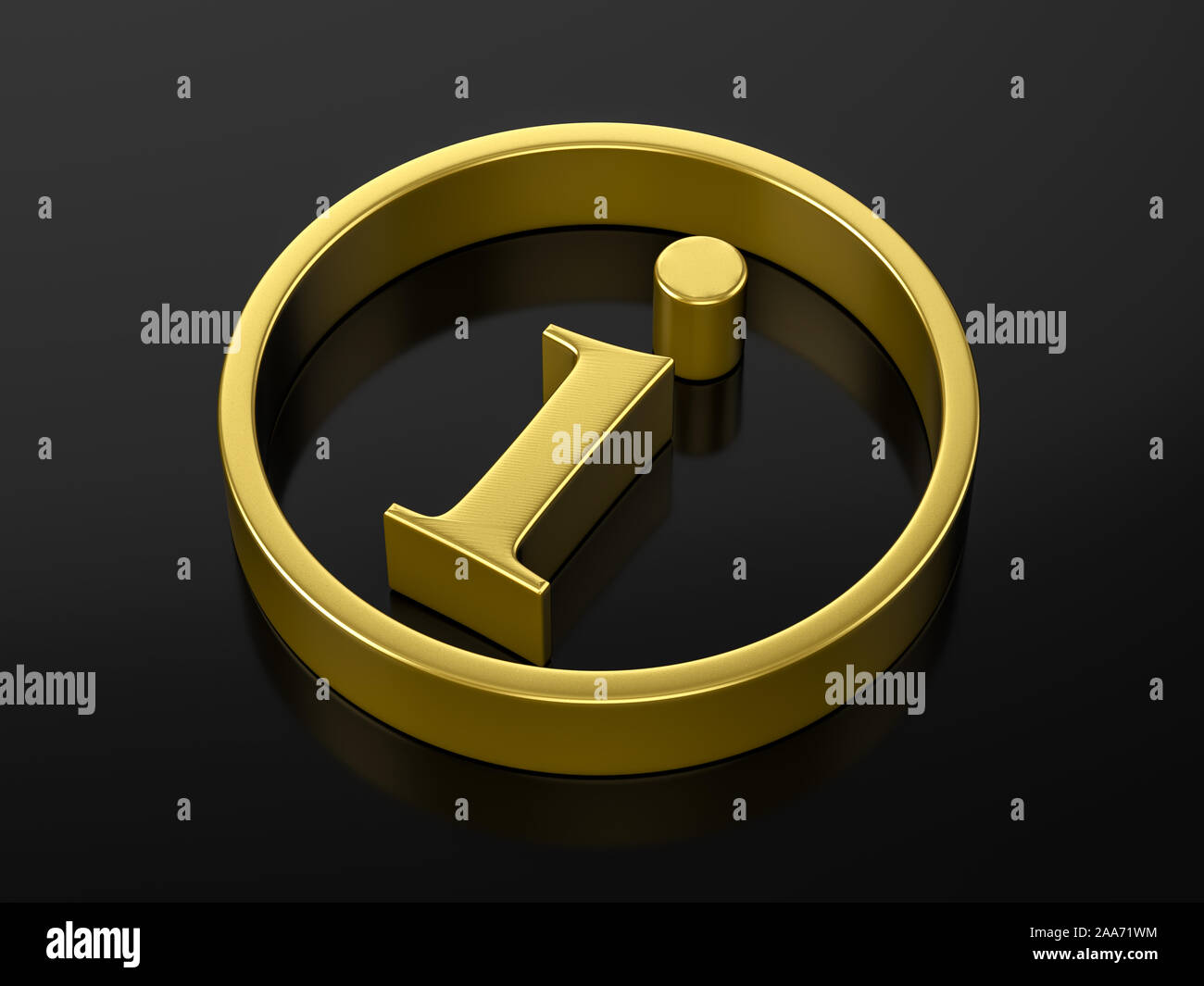 Gold info symbol on a black background. 3d illustration Stock Photo - Alamy