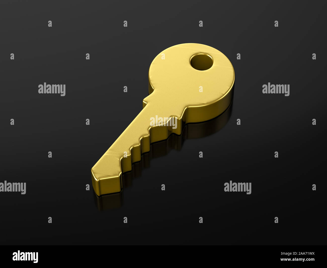 Gold key symbol on a black background. 3d illustration Stock Photo - Alamy