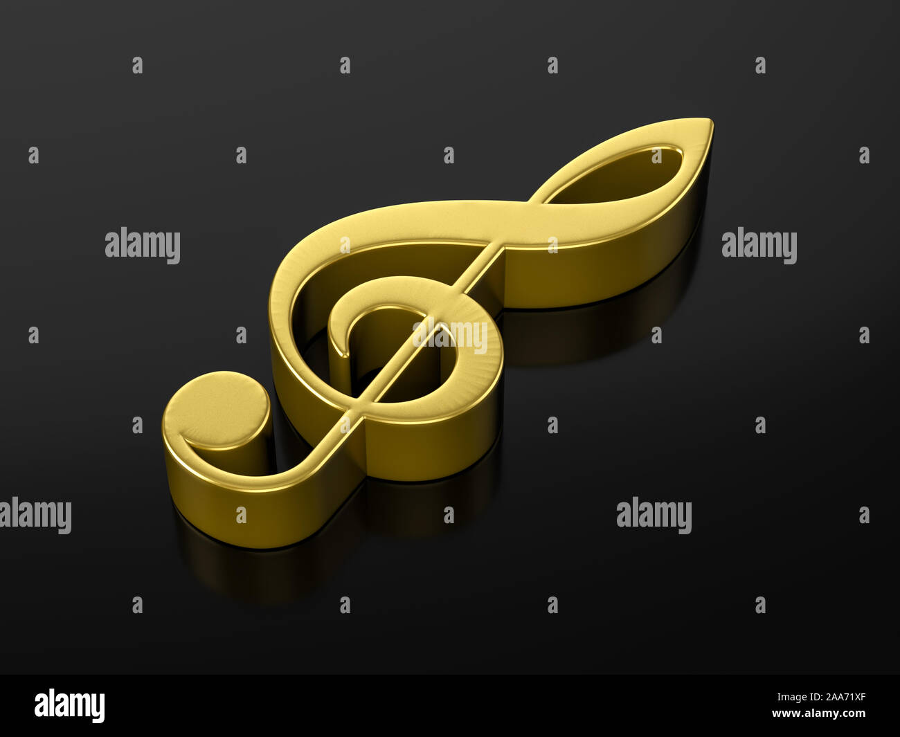 Gold music note symbol 2 on a black background. 3d illustration Stock ...