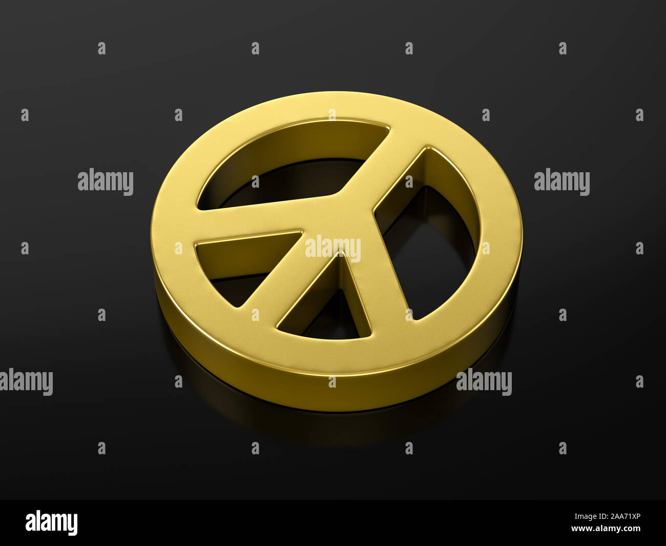 Gold peace symbol on a black background. 3d illustration Stock Photo ...