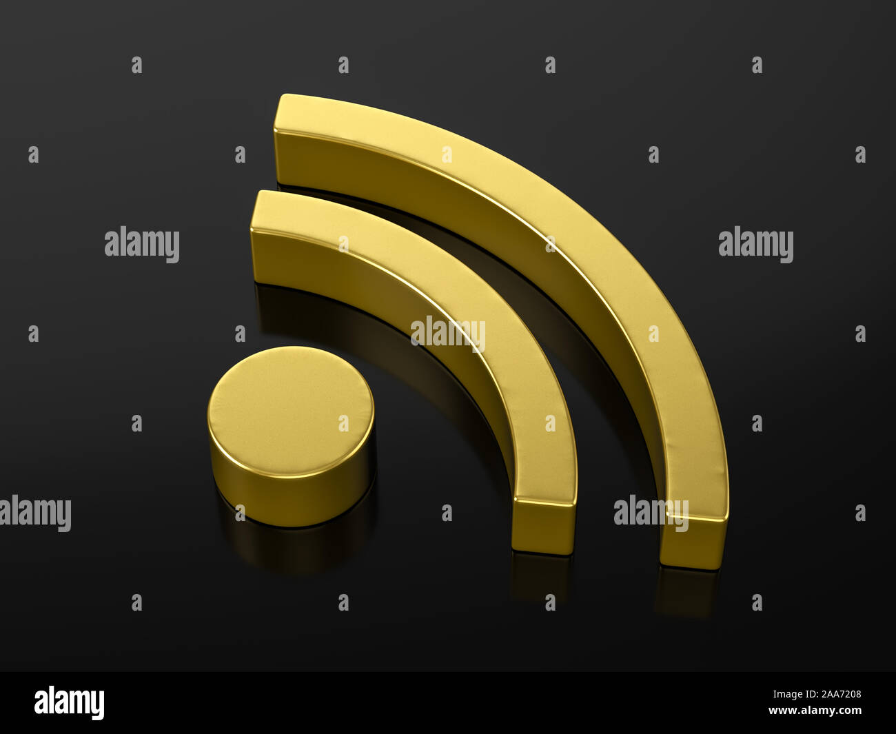 Gold RSS symbol on a black background. 3d illustration Stock Photo - Alamy