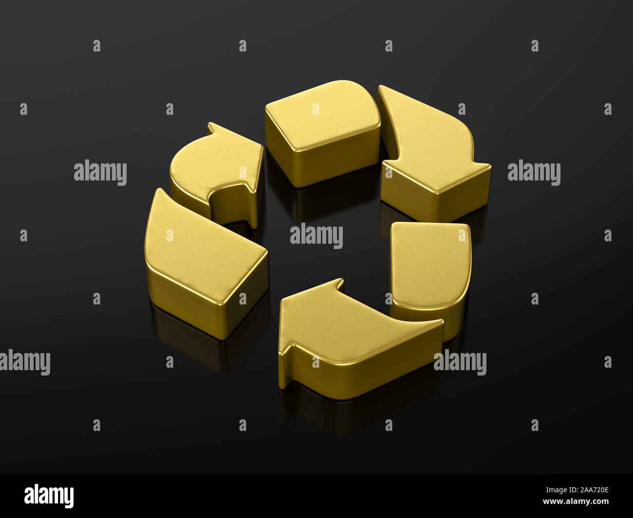Gold recycle symbol on a black background. 3d illustration Stock Photo ...