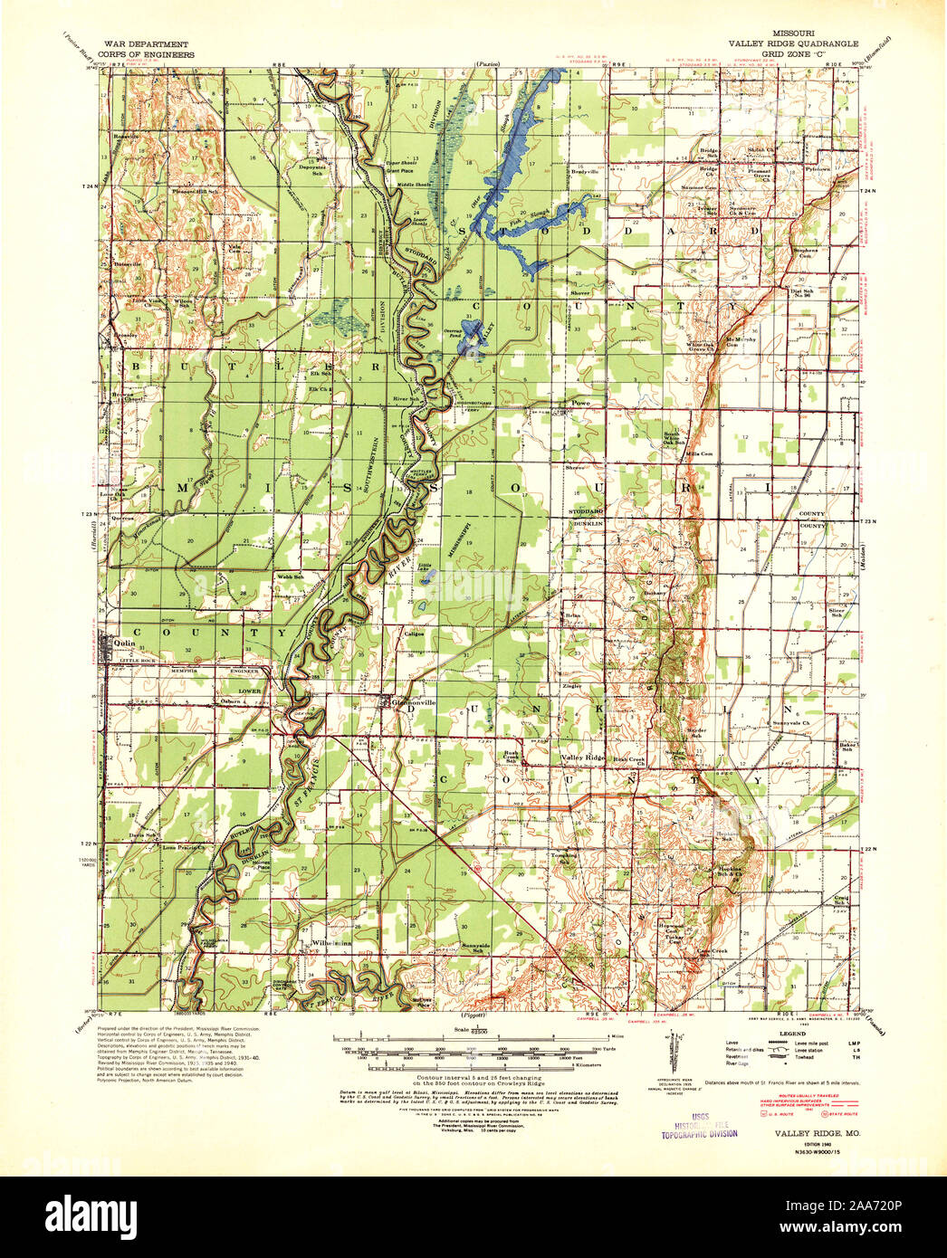 USGS TOPO Map Missouri MO Valley Ridge 325309 1940 62500 Restoration ...
