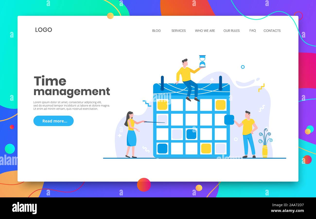 Business time management internet landing page concept template with ...