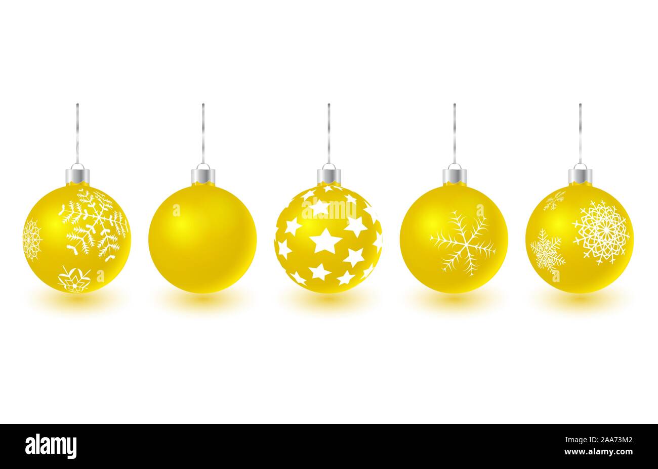 set of vector colorful glass christmas tree balls hanging on gold ...