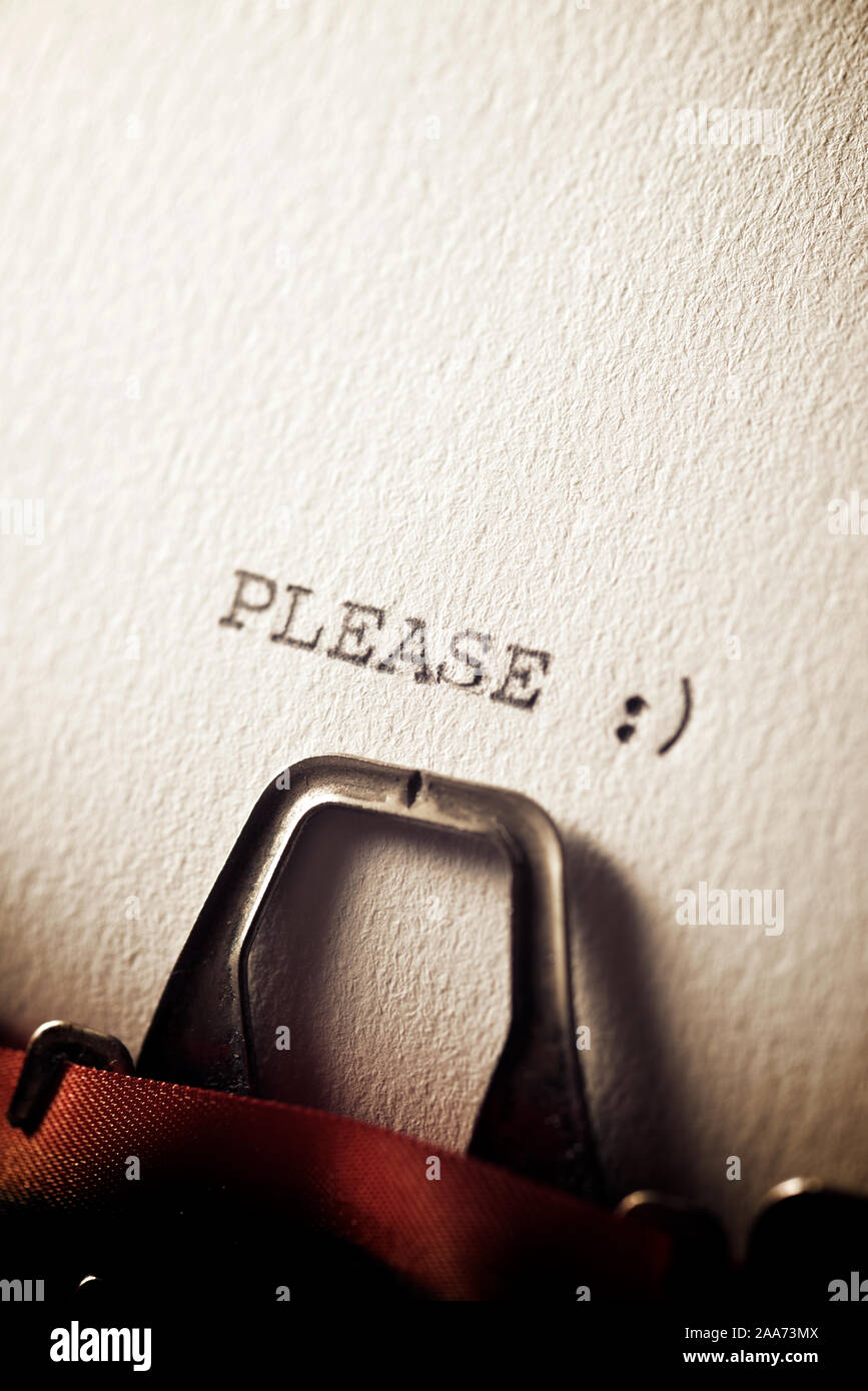 The word, Please, written with a typewriter Stock Photo - Alamy