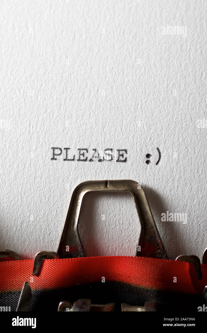 The word, Please, written with a typewriter Stock Photo - Alamy