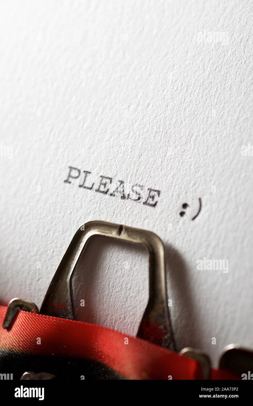 The word, Please, written with a typewriter Stock Photo - Alamy