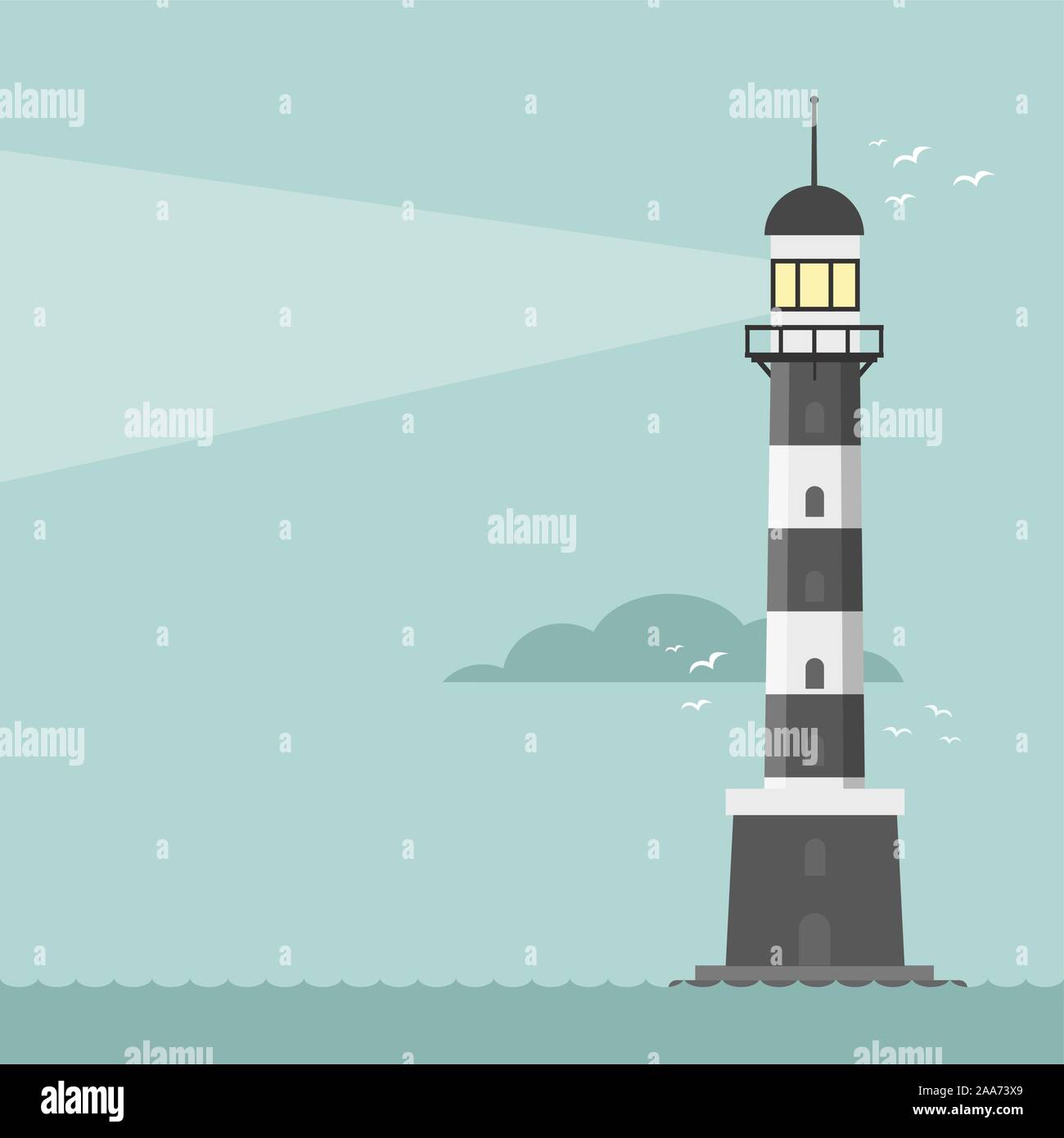 Vector cartoon flat lighthouse. Searchlight tower for maritime ...
