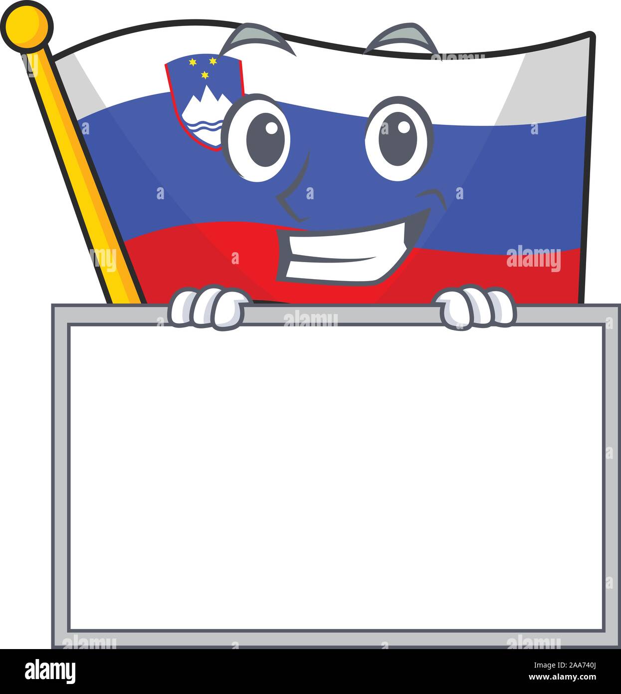 Grinning with board cartoon flag slovenia in with mascot Stock Vector ...