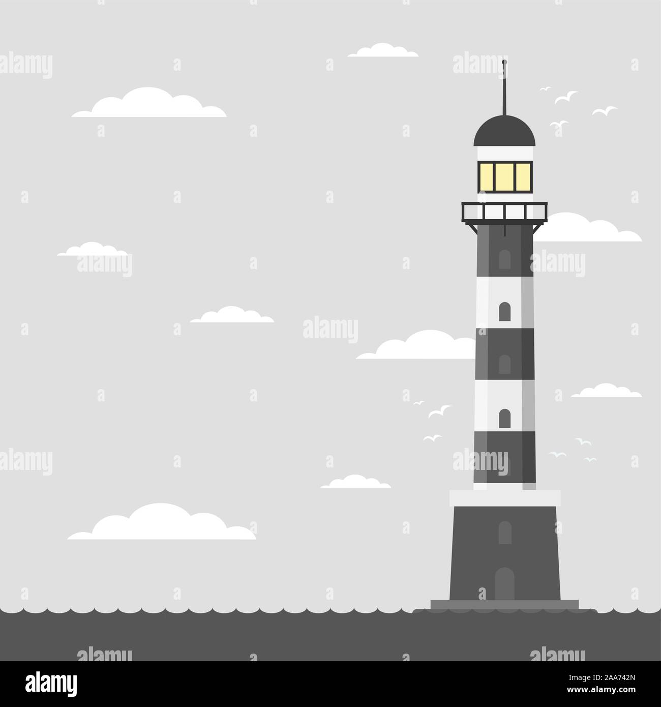 Vector cartoon flat lighthouse. Searchlight tower for maritime ...