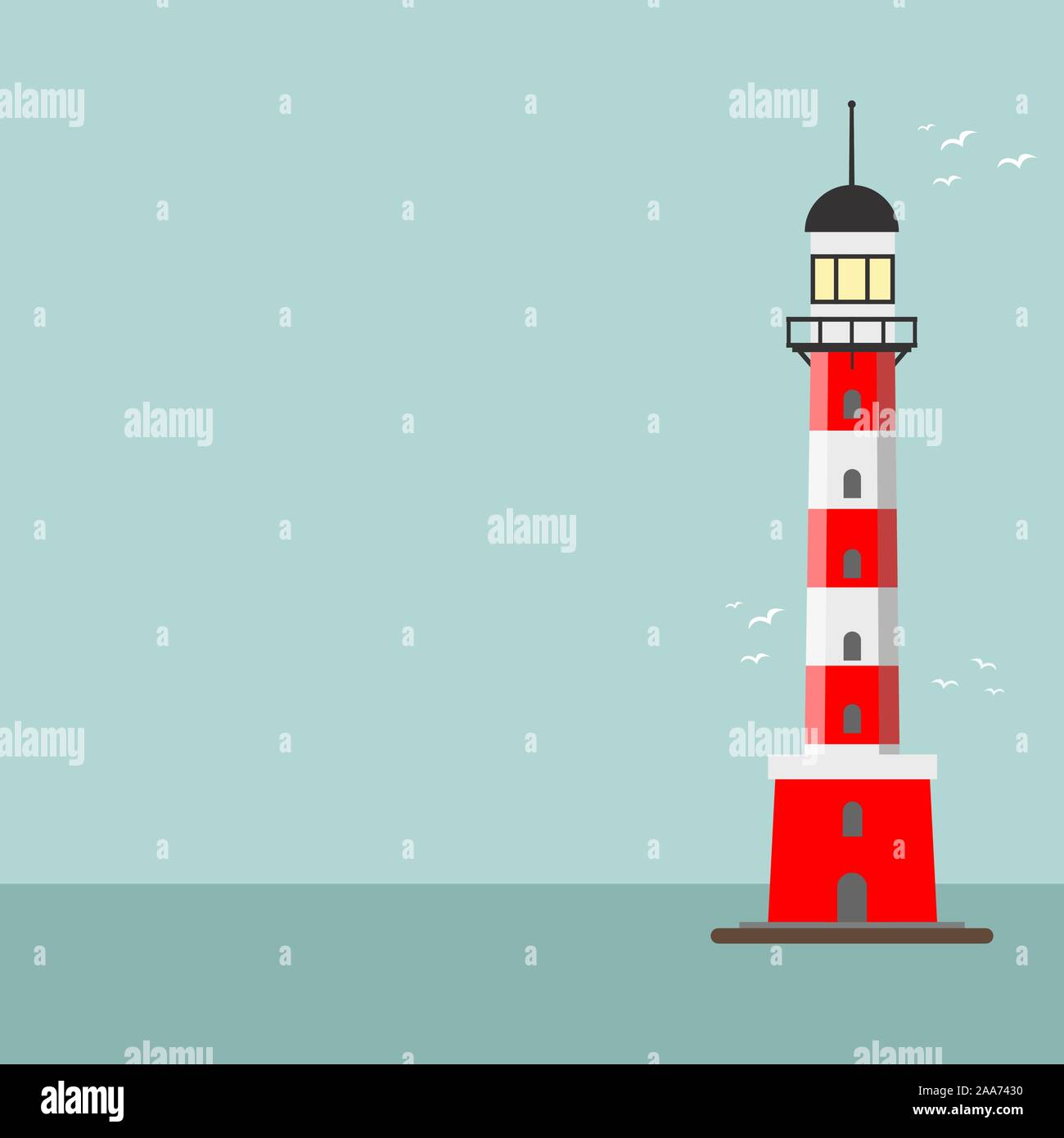 Vector cartoon flat lighthouse. Searchlight tower for maritime ...