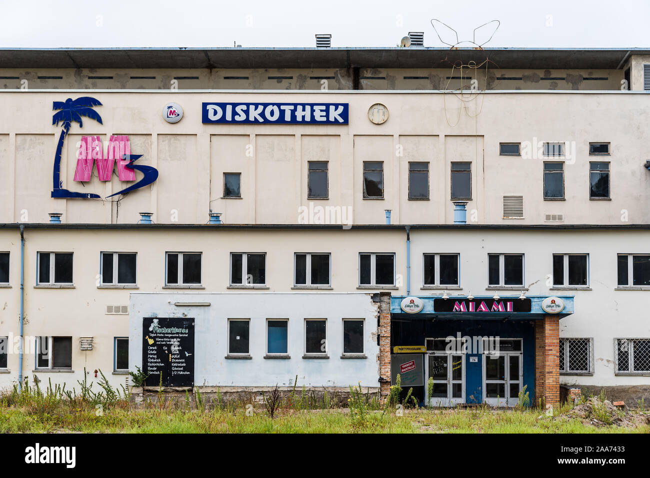 Prora, Germany - August 1, 2019: Old disco in Colossus building, a ...