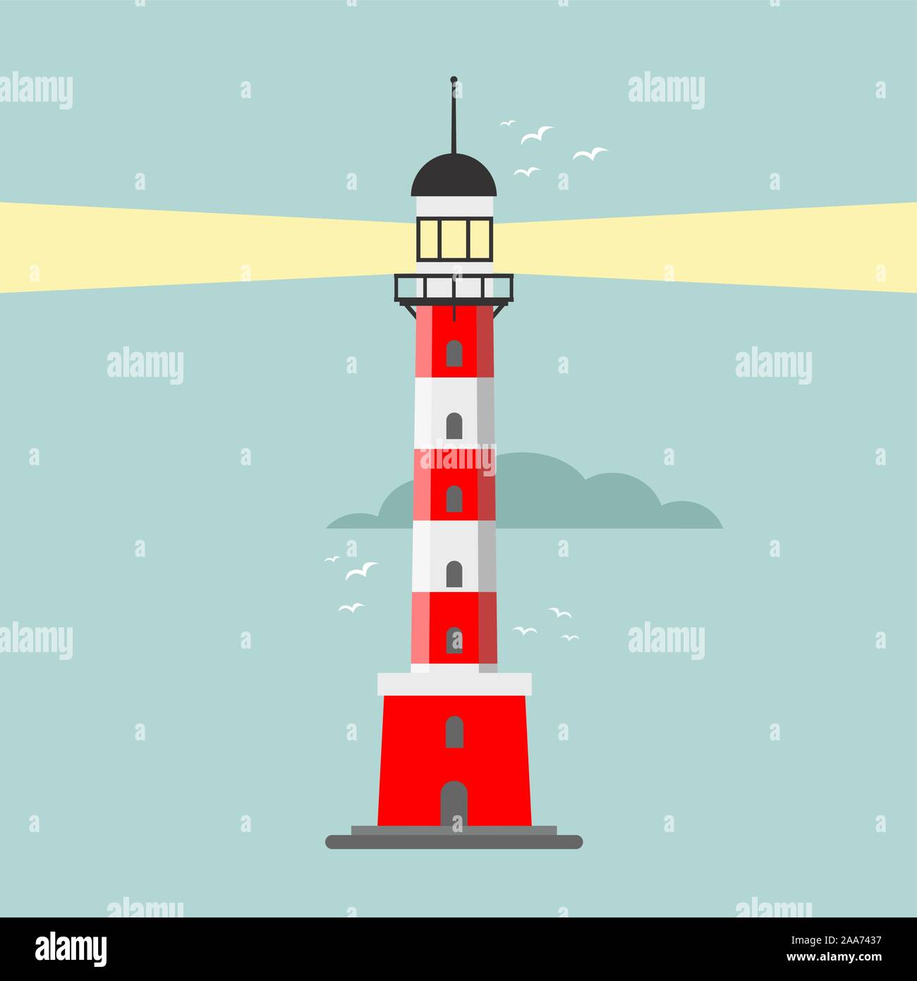 Vector cartoon flat lighthouse. Searchlight tower for maritime ...