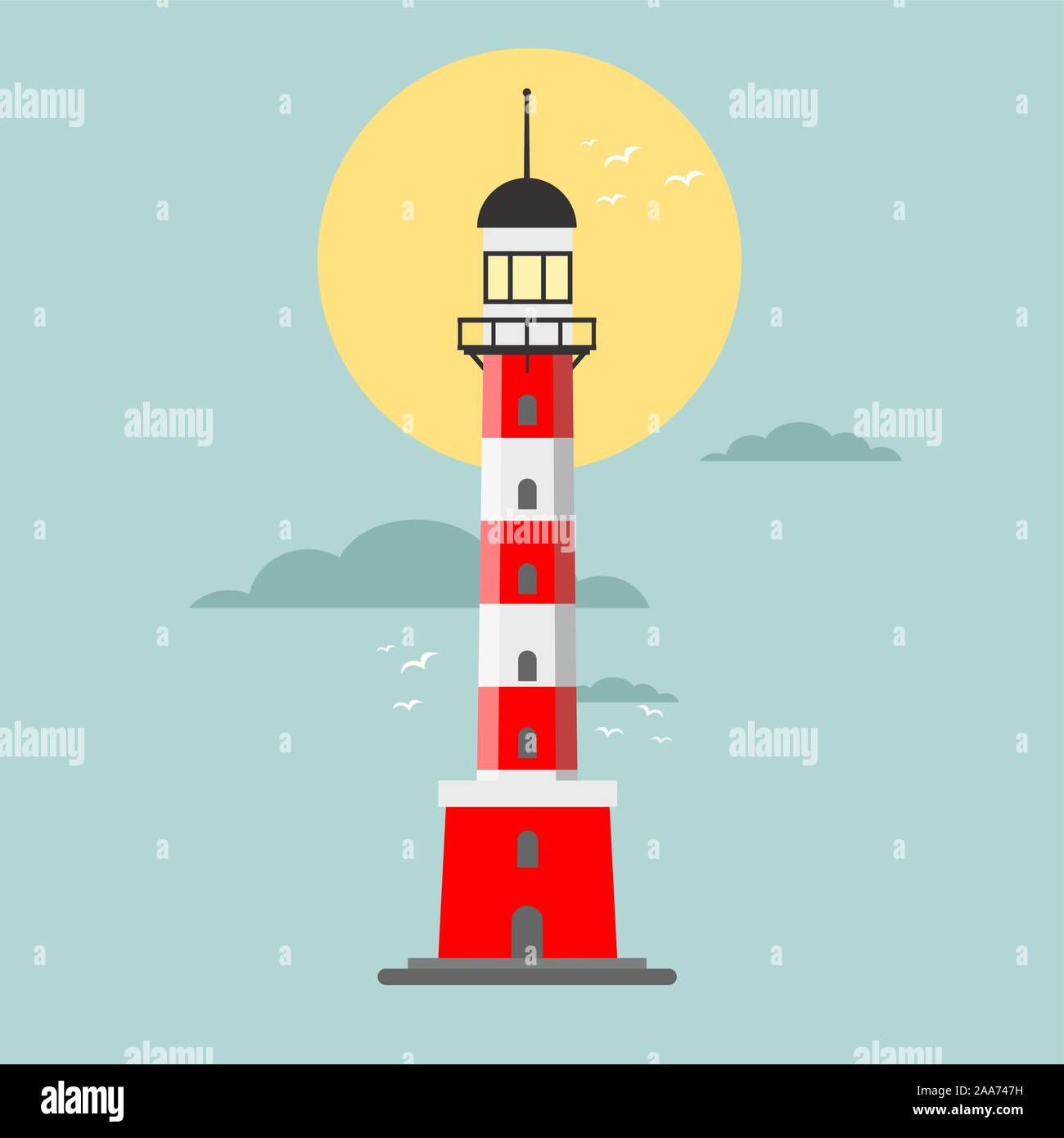 Vector cartoon flat lighthouse. Searchlight tower for maritime ...