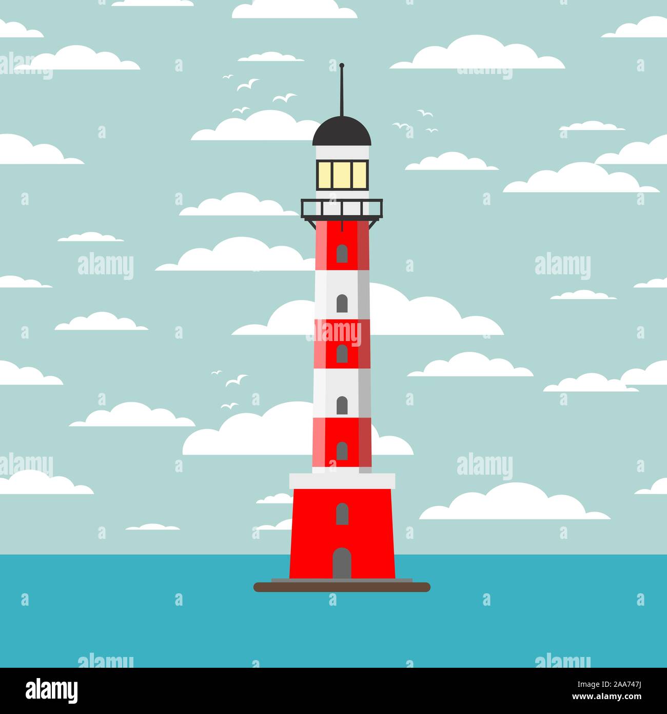 Vector cartoon flat lighthouse. Searchlight tower for maritime ...