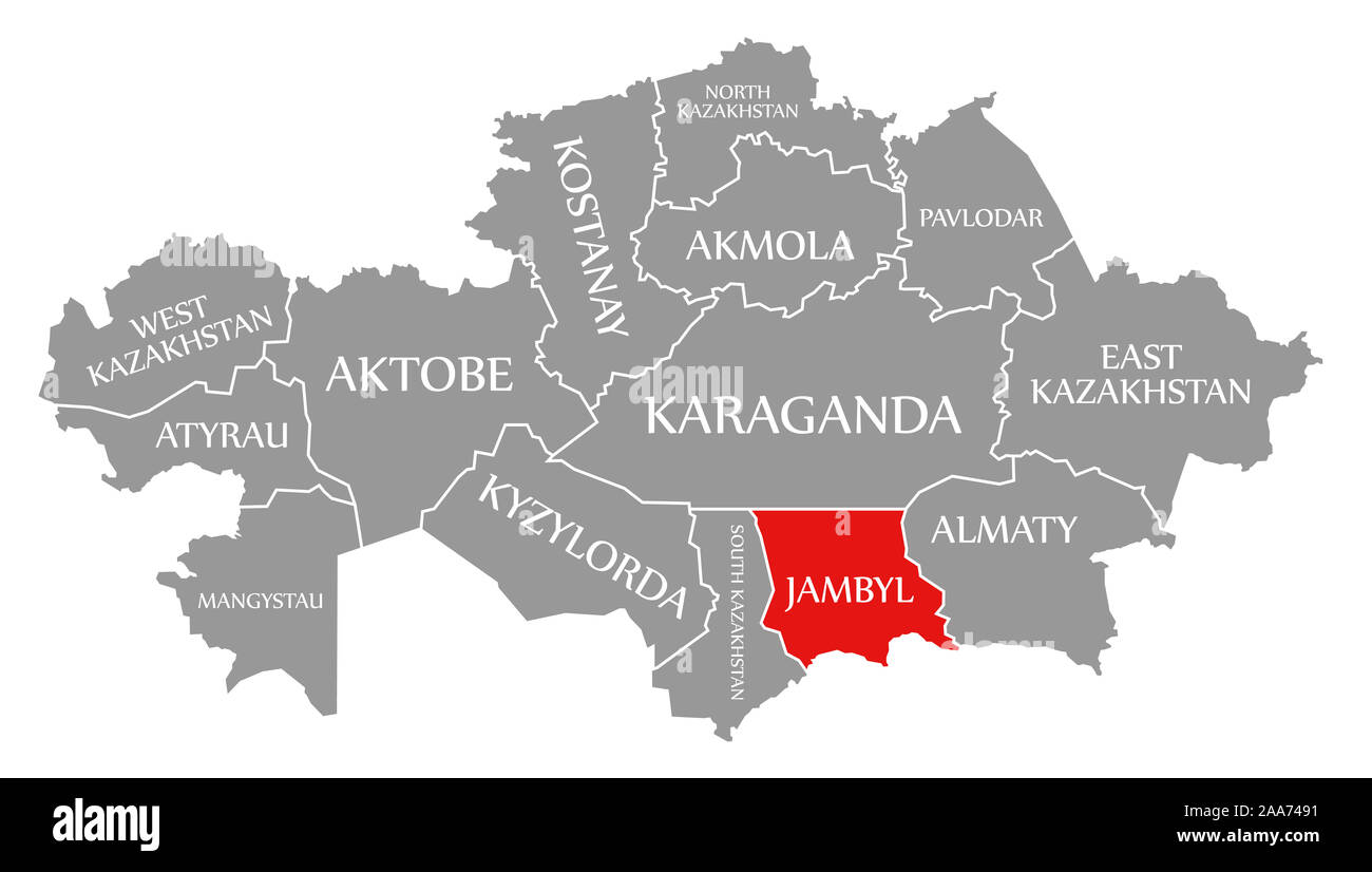 Jambyl red highlighted in map of Kazakhstan Stock Photo - Alamy