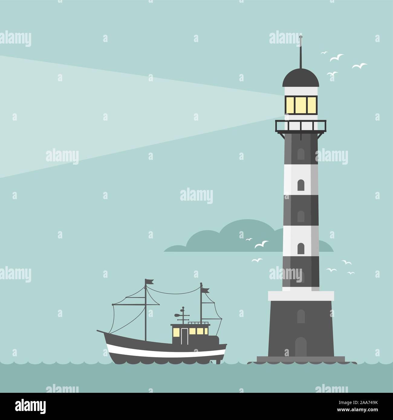 Vector cartoon flat lighthouse. Searchlight tower for maritime ...