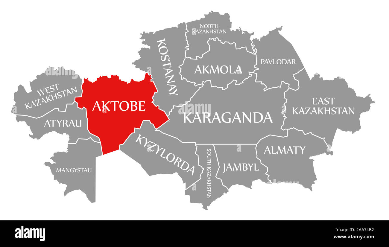 Aktobe red highlighted in map of Kazakhstan Stock Photo - Alamy